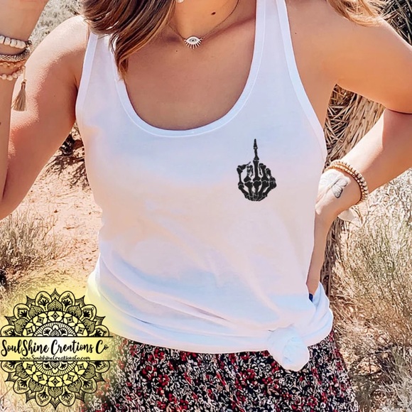 Tops | Skeleton Middle Finger Racerback Tank Top | Poshmark